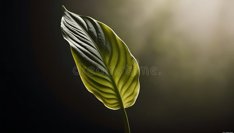 Single Large Leaf Illuminated Against a Dark Background Stock ...