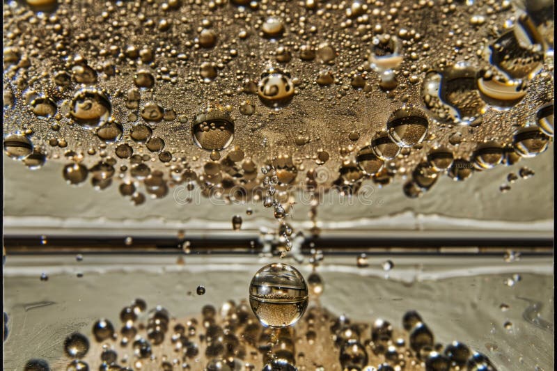 A Single Large Water Droplet Hangs Suspended Above a Surface ...