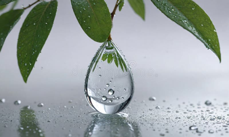 A Single, Large Water Droplet Sits on a Surface, with Other Smaller ...