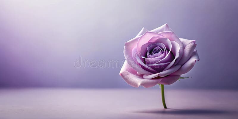A Single Lavender Rose in Soft Light, Elegantly Displayed on a Pale Purple Surface, Evokes ...
