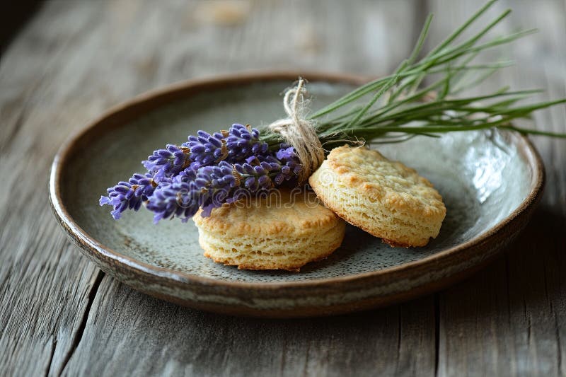 A Single Lavender Sprig Tied with Twine, Resting on a Ceramic Plate ...