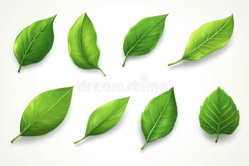 A Single Layer of Green Leaves Against a White Background Stock ...