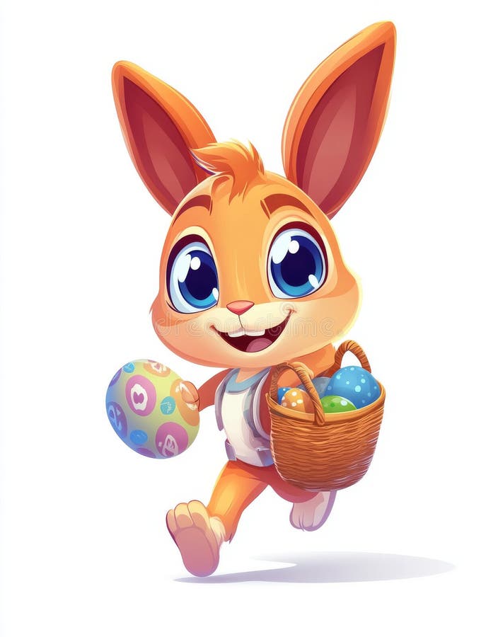 A Single-layer Modern Clip Art of a Joyful Easter Bunny with a Basket, Using Simple Gradients ...