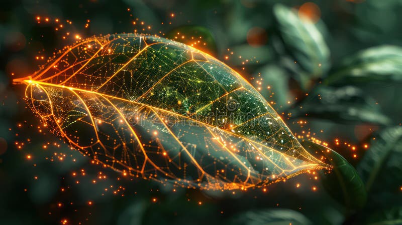 Glowing Leaf Surrounded by Sparkling Particles in a Lush Green Forest ...