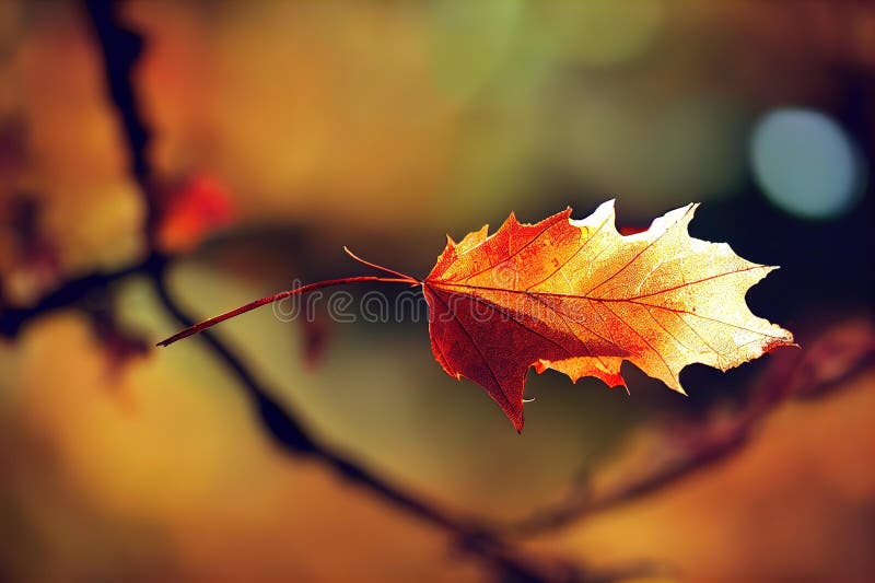 A Single Leaf is Hanging from a Branch in the Fall Time Stock Photo ...
