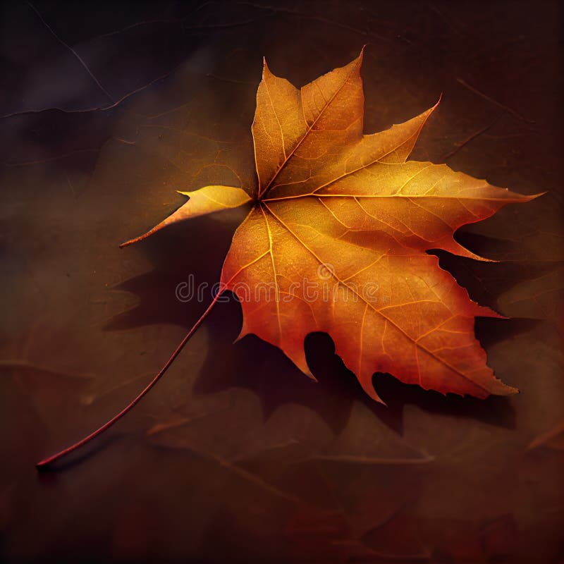 A Single Leaf is Laying on a Table Top with a Dark Background and a Red ...