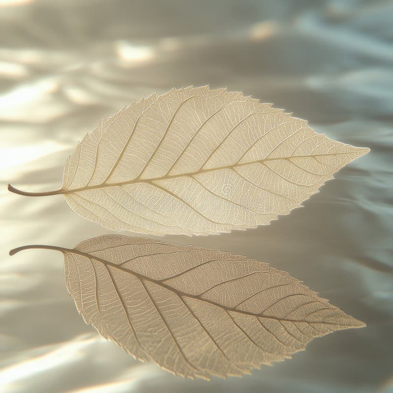 Single Leaf with Reflection on Calm Water Surface. Stock Image - Image ...
