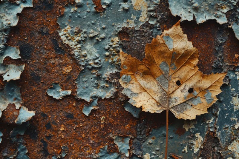 A Single Leaf Resting on a Rusty Surface with Peeling Paint. Suitable ...