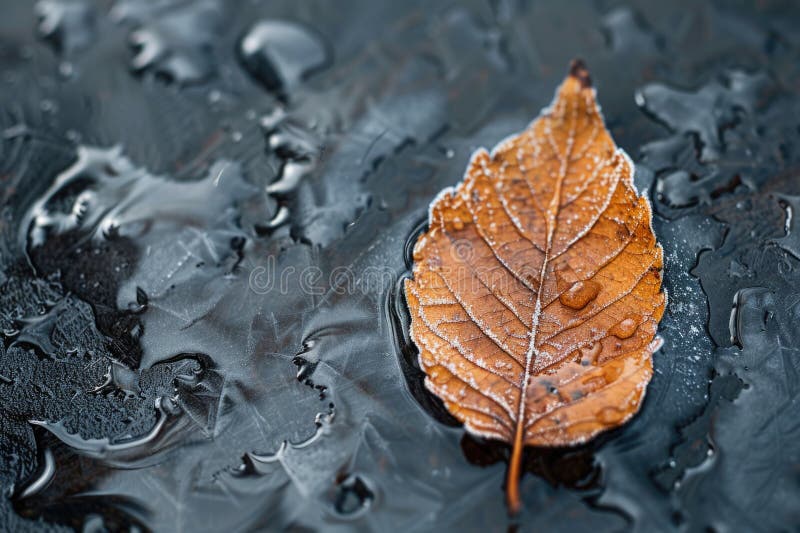 A Single Leaf Sits in a Small Pool of Water Stock Image - Image of ...