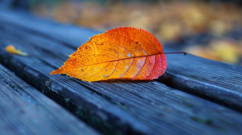 A Single Leaf is Sitting on a Wooden Bench, AI Stock Illustration ...