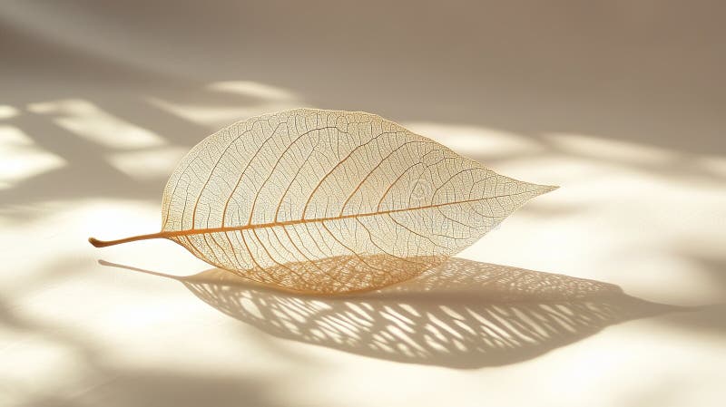 A Single Leaf Skeleton Displayed on a Light Surface with Soft Shadows ...
