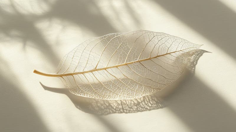 A Single Leaf Skeleton Displayed on a Light Surface with Soft Shadows ...