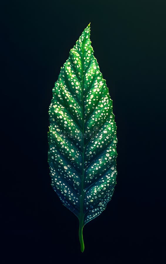 A Vertical Back-lighted Leaf on Black Background Stock Illustration ...