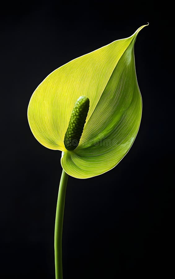 A Vertical Back-lighted Leaf on Black Background Stock Illustration ...