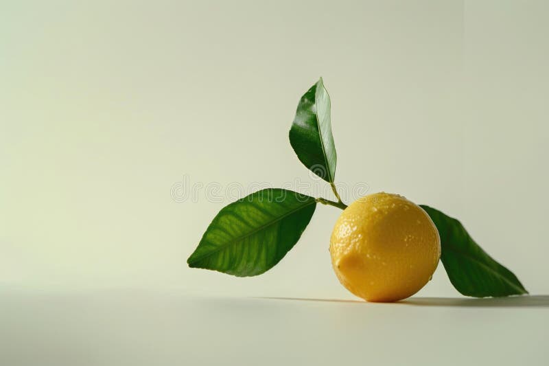 A Single Lemon with a Leaf Placed on a White Surface, Great for Food or ...