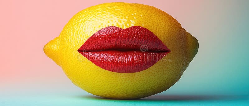 "LEMON with RED LIPSTICK MOUTH" Stock Illustration - Illustration of ...