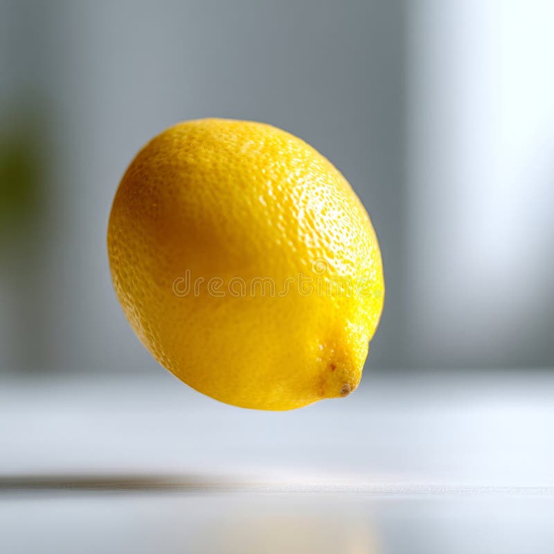 A Single Lemon Sitting on Top of a Table Stock Image - Image of midair ...