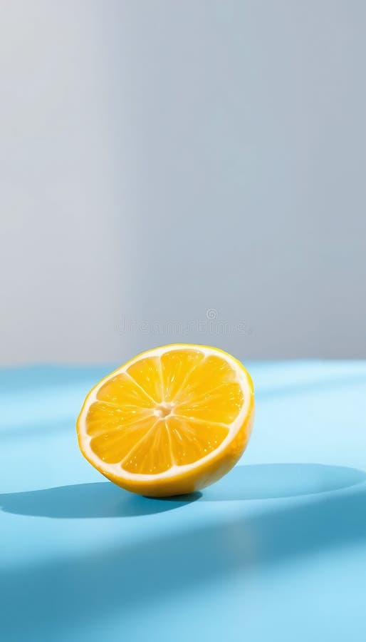 Single Lemon Slice on Blue Surface Stock Illustration - Illustration of ...