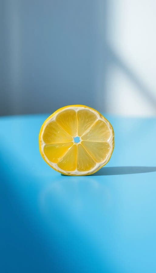 Single Lemon Slice on Blue Surface Stock Illustration - Illustration of ...