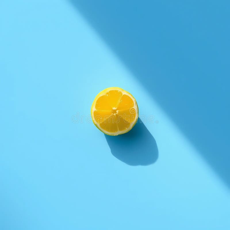 Single Lemon Slice on Blue Surface Stock Illustration - Illustration of ...