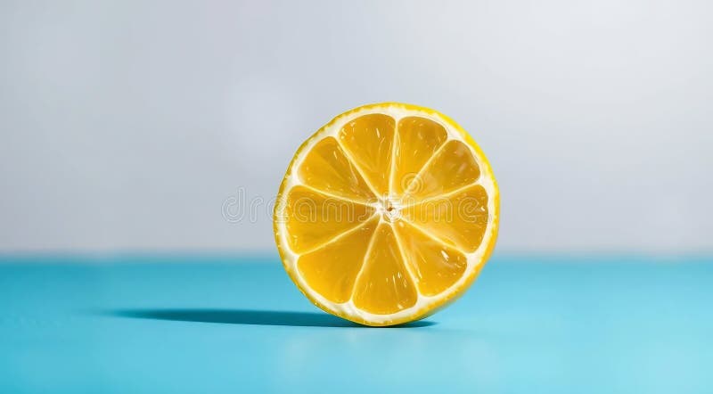 Single Lemon Slice on Blue Surface Stock Illustration - Illustration of ...