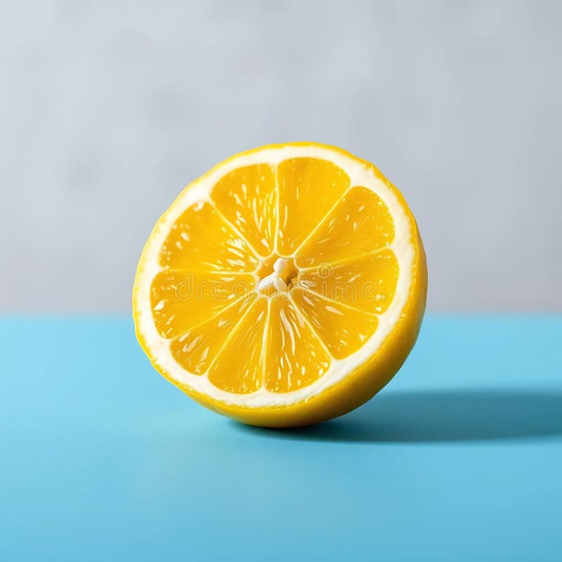 Single Lemon Slice on Blue Surface Stock Illustration - Illustration of ...