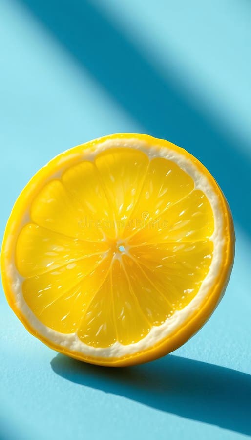 Single Lemon Slice on Blue Surface Stock Illustration - Illustration of ...