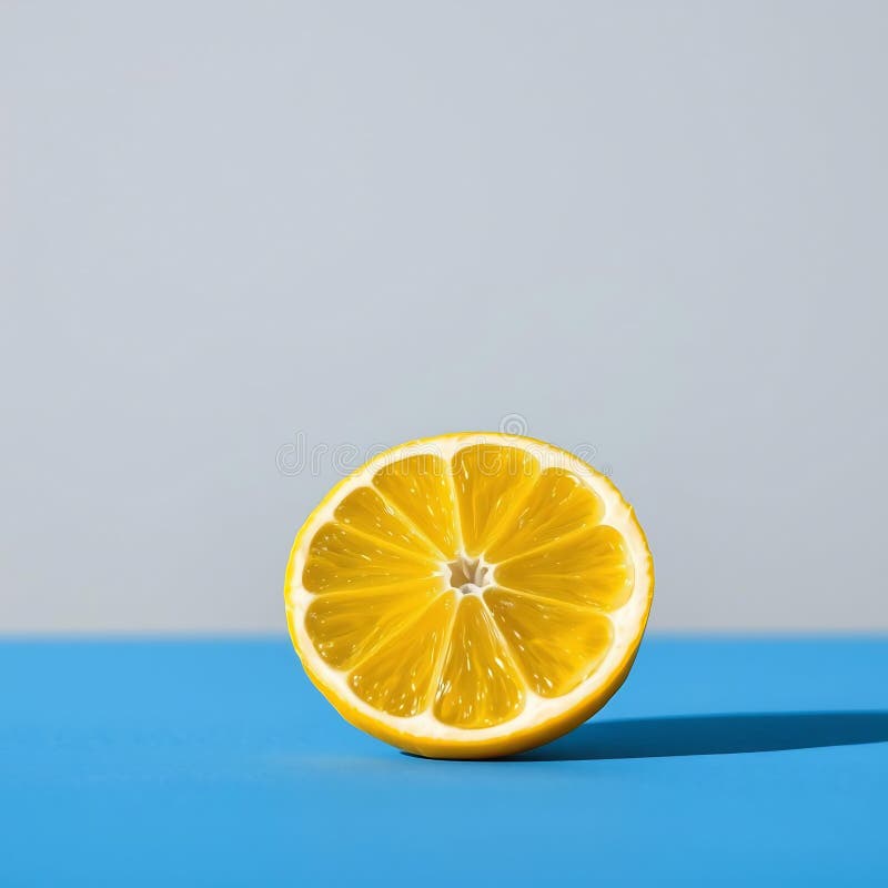 Single Lemon Slice on Blue Surface Stock Illustration - Illustration of ...