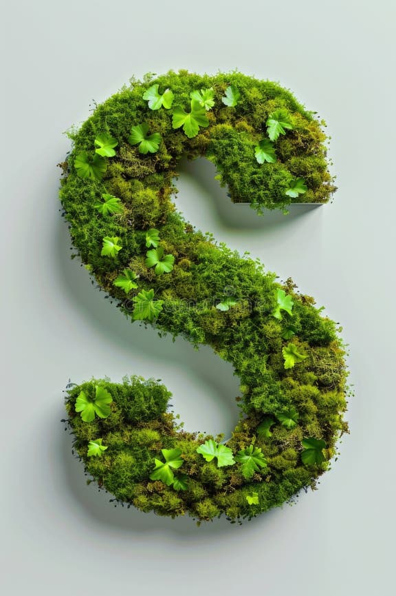 A Single Letter S Covered in Moss on a White Surface Stock Photo ...