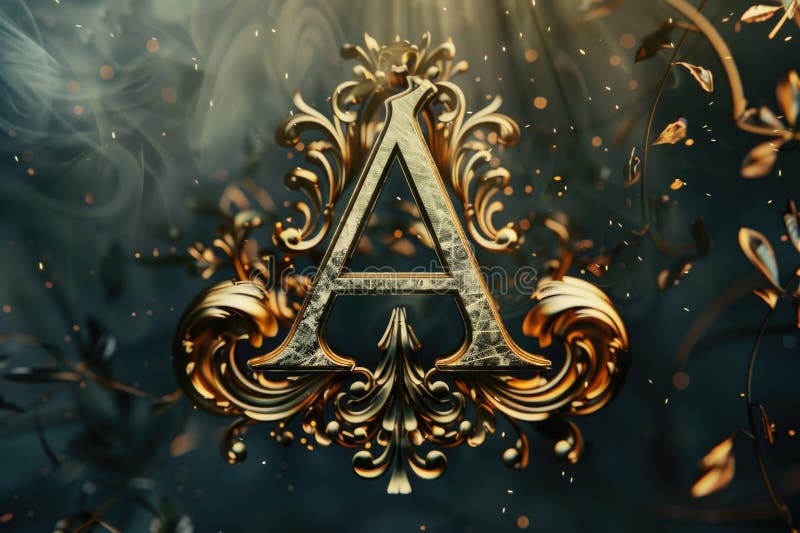 A Single Letter a Surrounded by Golden Leaves, Isolated on a White ...