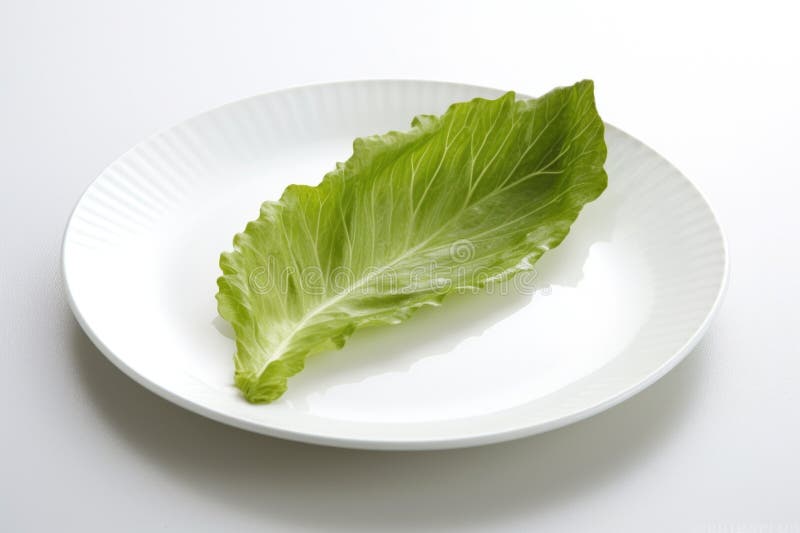 A Single Lettuce Leaf on a White Plate Stock Photo - Image of food ...