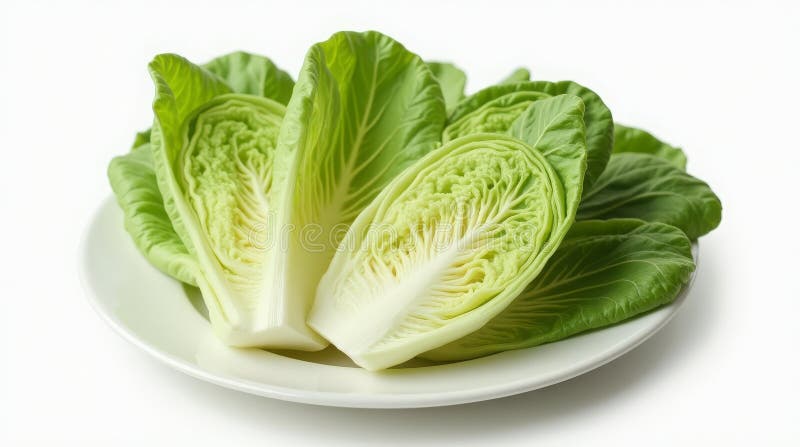 Single Lettuce Leaf on a White Plate, Isolated Stock Image - Image of ...