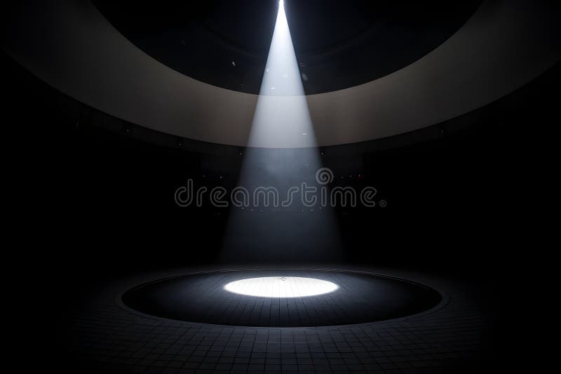 Single Light Beam Illuminates Small Circular Platform in Darkness ...
