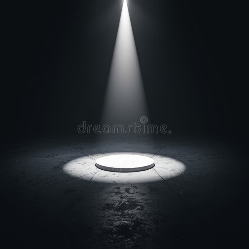 Single Light Beam Illuminates Small Circular Platform in Darkness ...