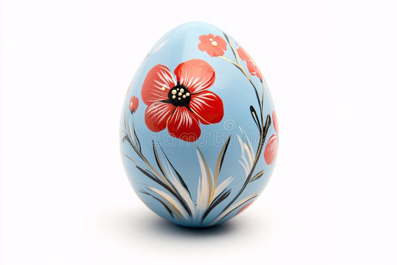 Single Light Blue Easter Egg Painted with Beautiful Red Flowers on ...
