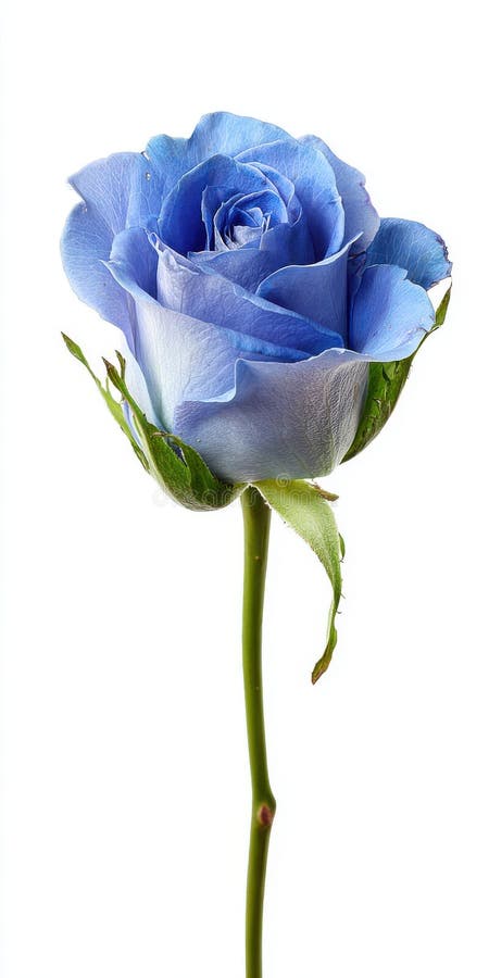 Single Light Blue Rose with Dew Drops on White Background Stock ...