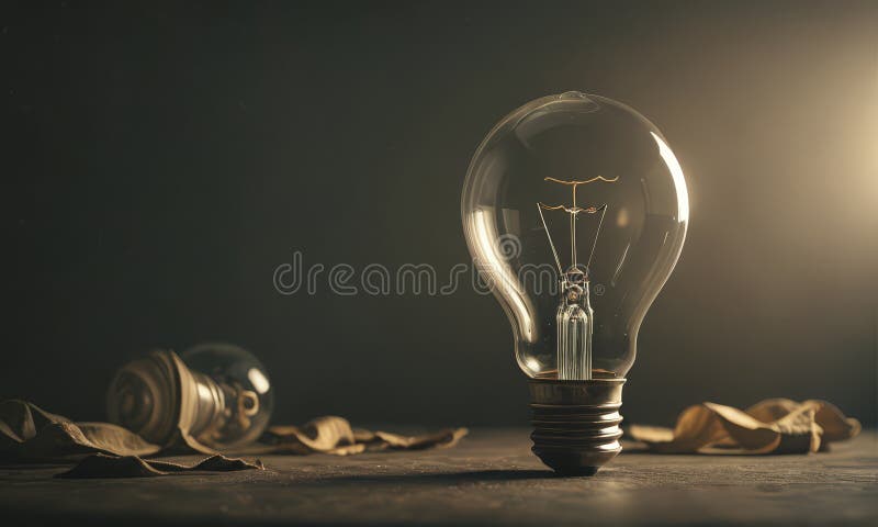 Single Light Bulb with Glowing Bulb and Partially Lit Bulb Rests on ...
