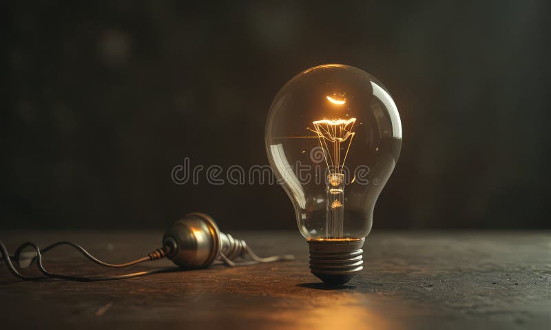Single Light Bulb with Glowing Yellow Light is Illuminated, Casting ...