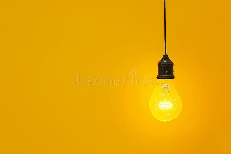 Single Light Bulb Hanging Against a Bright Yellow Background ...
