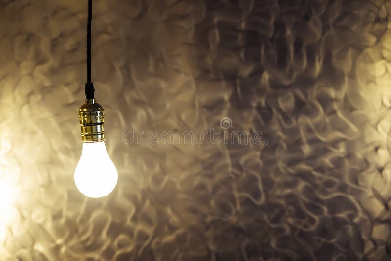 Single Light Bulb Hanging with Aluminum Background, Copy Space Stock ...