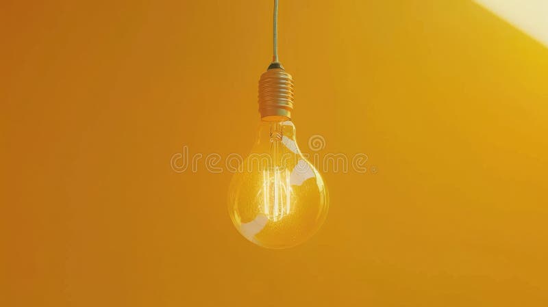 A Single Light Bulb Hanging from a Bright Yellow Wall. Suitable for ...