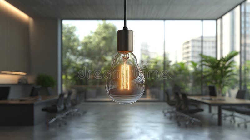 A Single Light Bulb Hanging in an Office Setting Stock Image - Image of ...