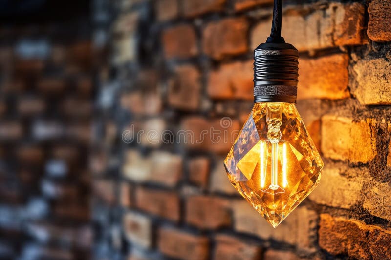 A Single Light Bulb Hangs from a Brick Wall, Providing Soft Lighting ...