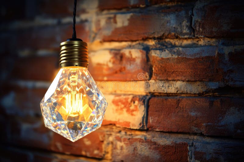 A Single Light Bulb Hangs from a Brick Wall, Providing a Warm Glow ...