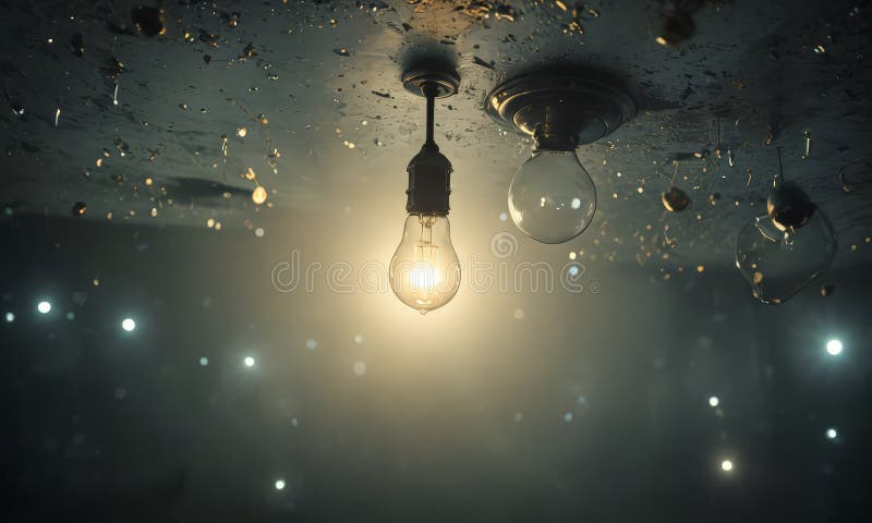 Single Light Bulb Hangs from the Ceiling, Casting Warm Glow Amidst ...
