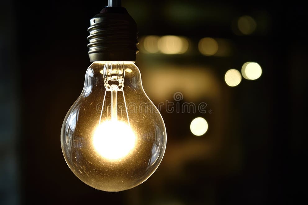 A Single Light Bulb Hangs from the Ceiling in a Dark, Dimly Lit Room ...