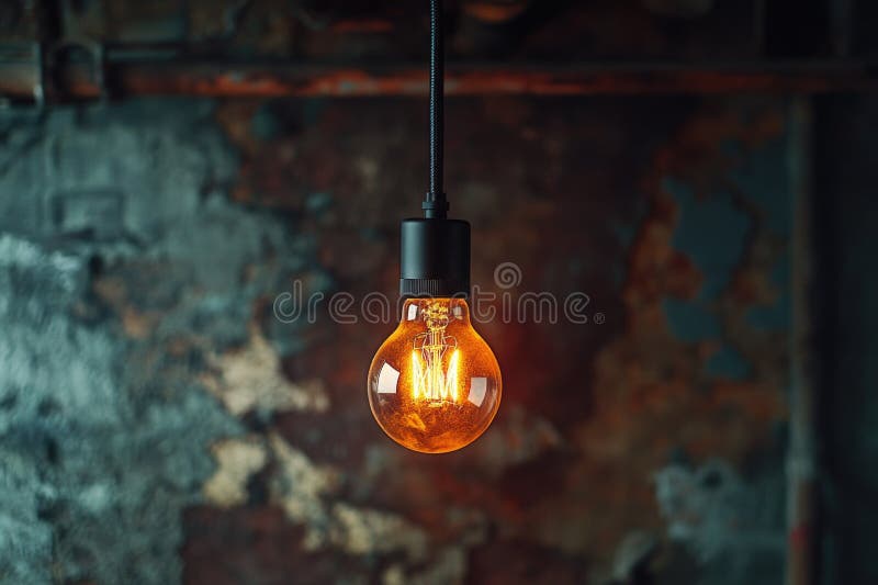 A Single Light Bulb Hangs from the Ceiling in a Modern Room Stock Photo ...