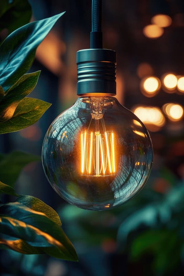 A Single Light Bulb Hangs from a Tree Branch, Emitting a Warm Glow ...