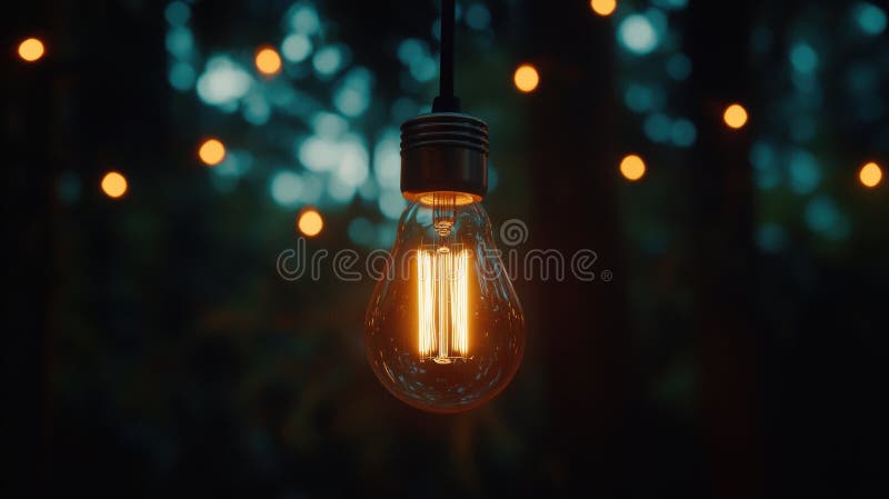 A Single Light Bulb Hangs from a Wire, Casting a Warm Glow in the ...