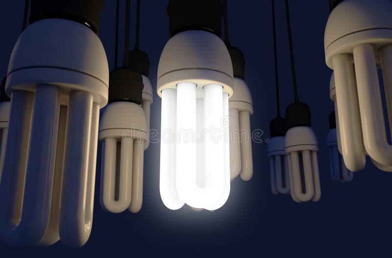 Single Light Bulb Illuminated in Collection Stock Image - Image of ...